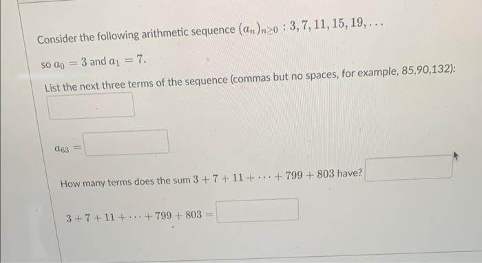Solved Consider the following arithmetic sequence | Chegg.com