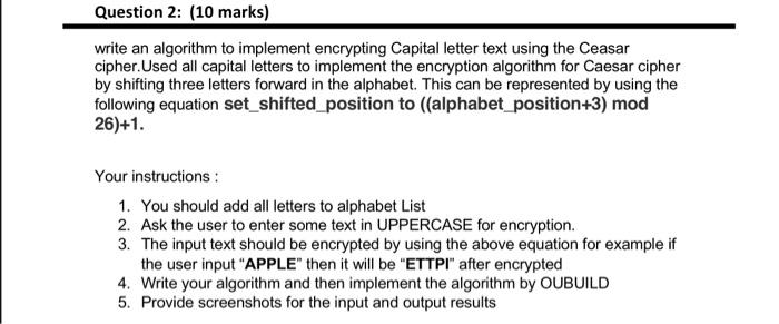 Solved Write An Algorithm To Implement Encrypting Capital 3898