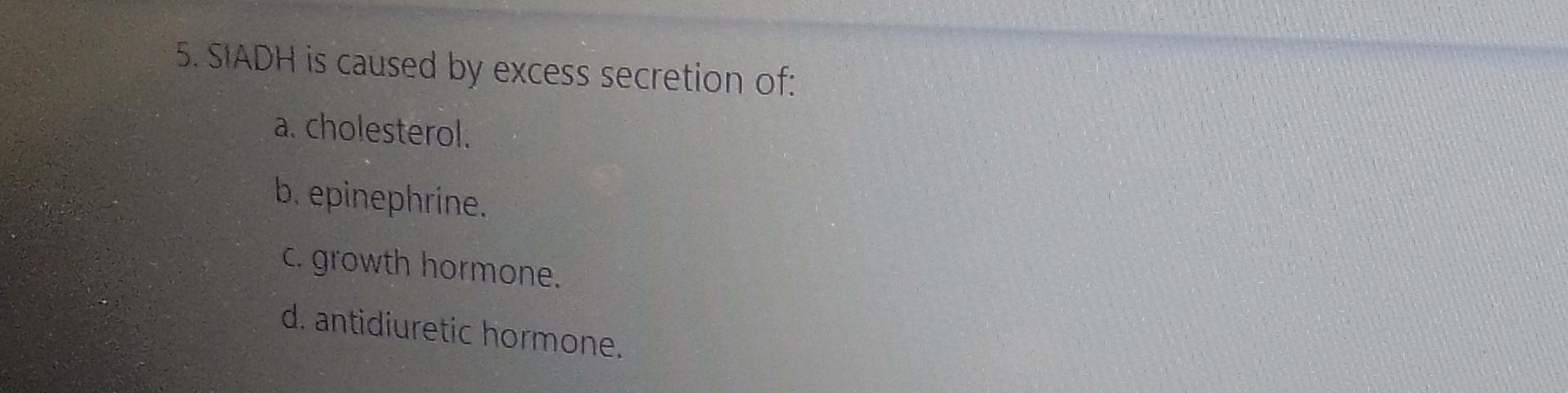 Solved SIADH is caused by excess secretion of:a. | Chegg.com