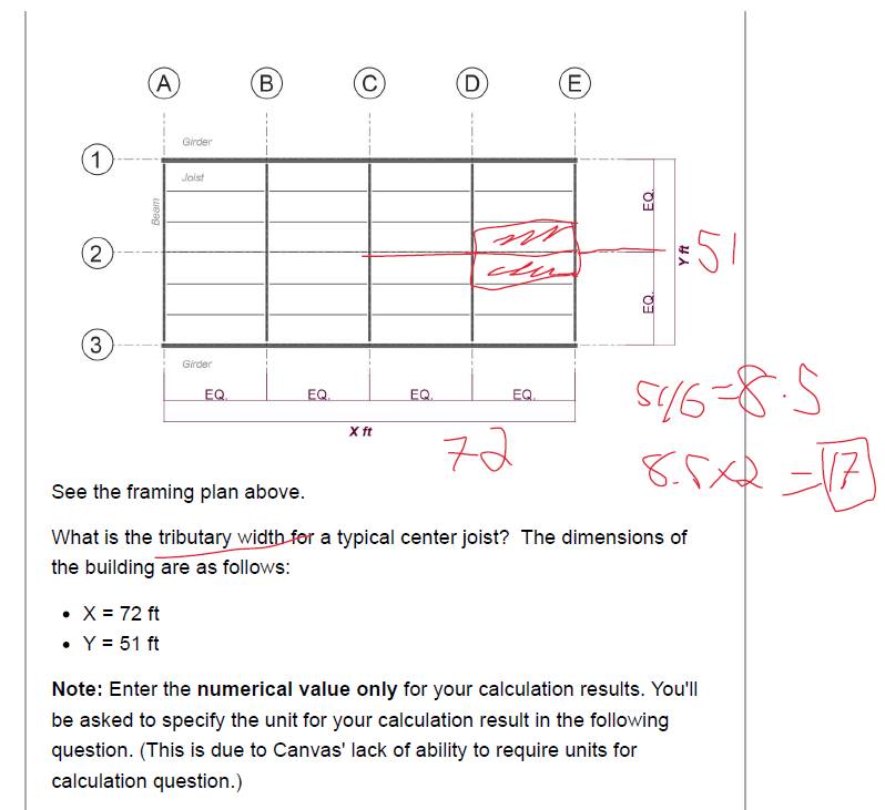 Solved What is the tributary width for a typical center | Chegg.com