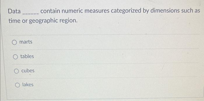 Solved Data contain numeric measures categorized by | Chegg.com