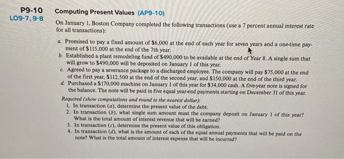 Solved Computing Present Values (AP9-10) On January 1, | Chegg.com