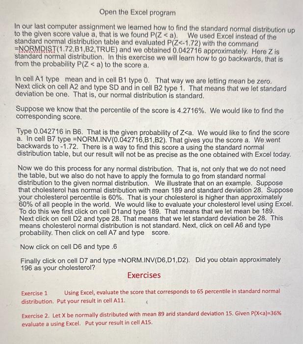 Solved Open the Excel program In our last computer | Chegg.com