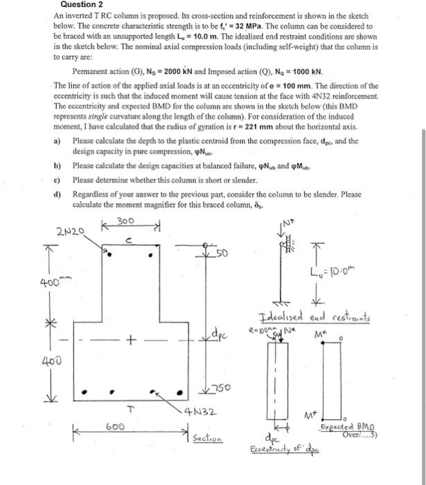 Question 2 An inverted T RC column is proposed. Its | Chegg.com