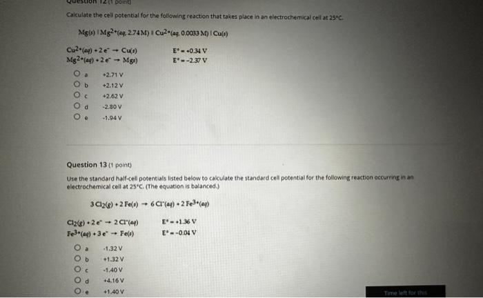 Solved Use the standard half-cell potentials listed below to | Chegg.com