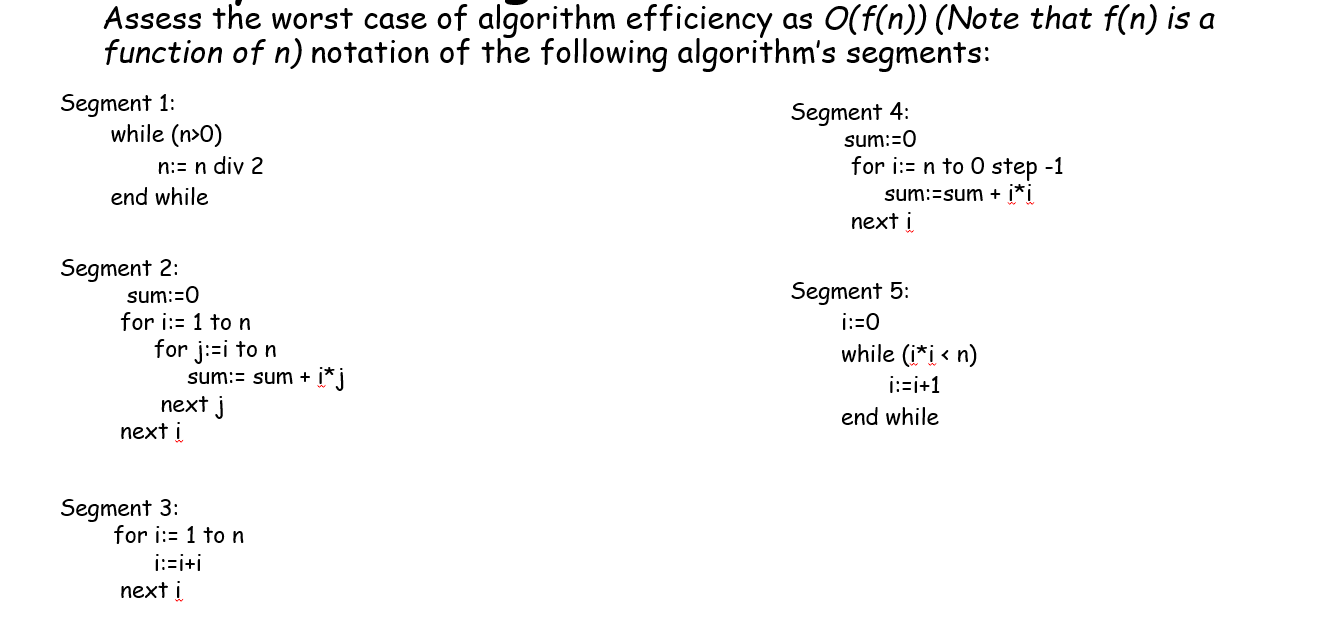 Solved Assess the worst case of algorithm efficiency as | Chegg.com