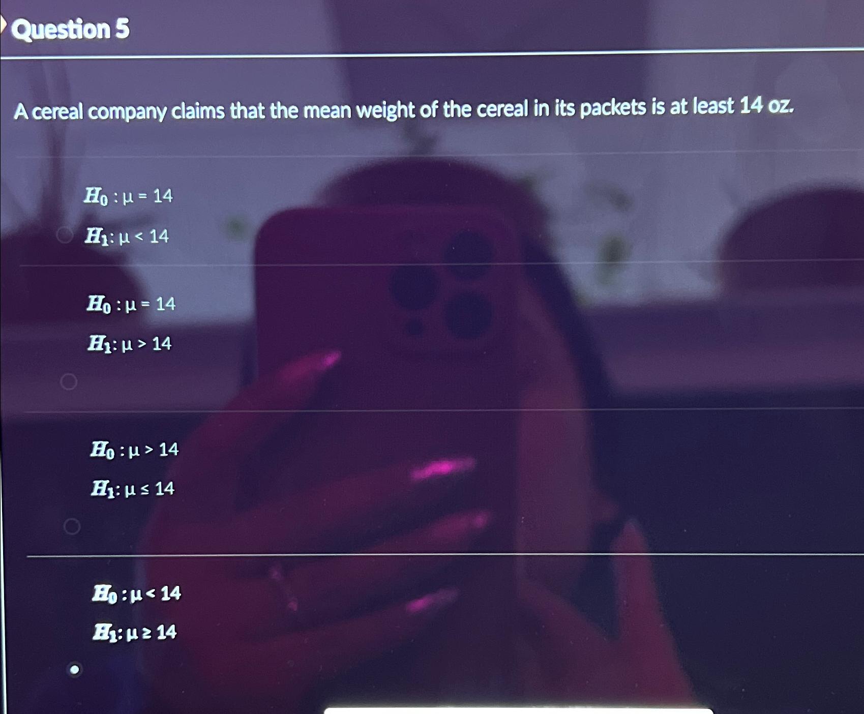 Solved Question 5A cereal company claims that the mean | Chegg.com