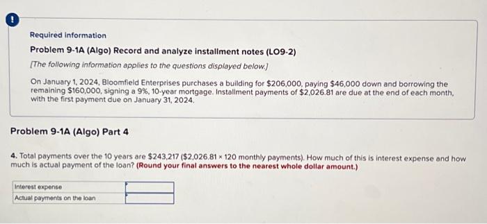 Solved Required information Problem 9-1A (Algo) Record and | Chegg.com