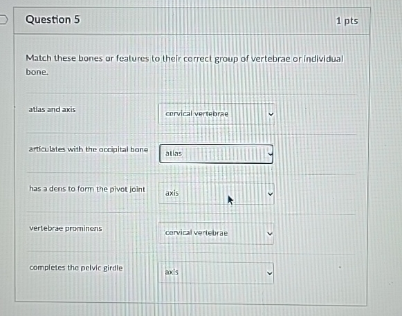 Solved Question 51ptsMatch these bones or features to their | Chegg.com