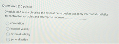 Solved Question 8 (10 ﻿points)(Module 3) ﻿A research using | Chegg.com