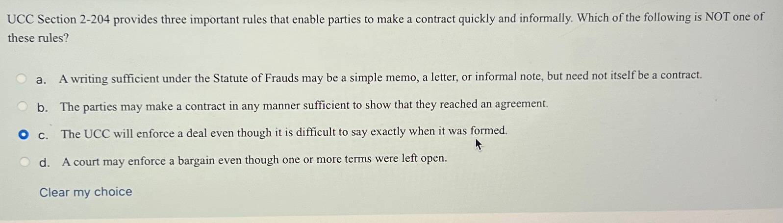Solved UCC Section 2-204 ﻿provides three important rules | Chegg.com