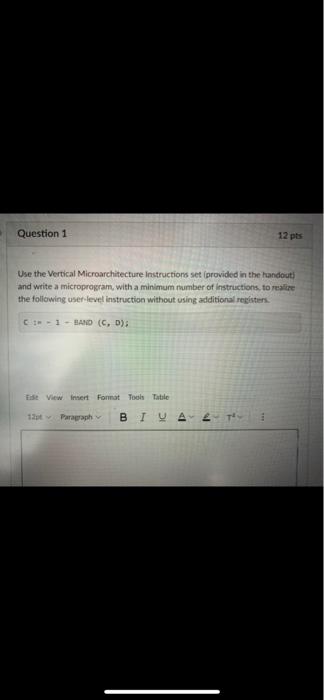 Question 1 12 pts Use the Vertical Microarchitecture | Chegg.com