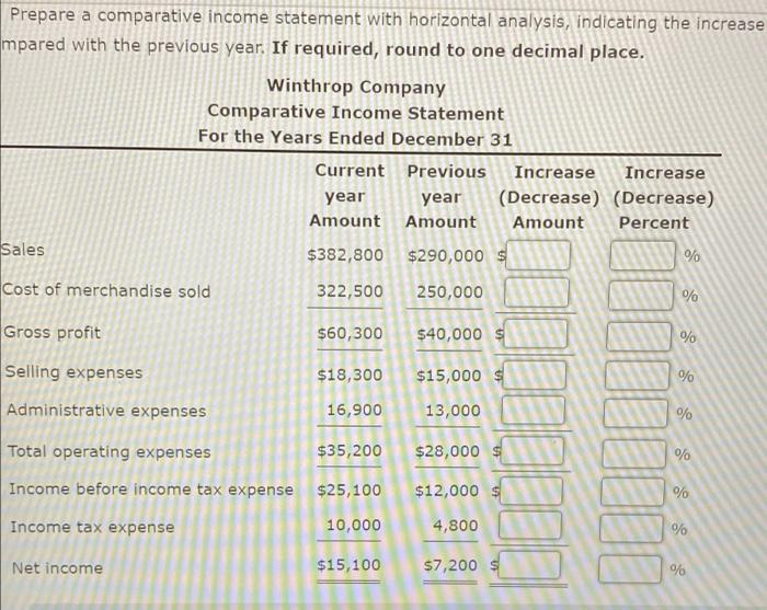 Solved Horizontal Analysis of the income Statement Income | Chegg.com