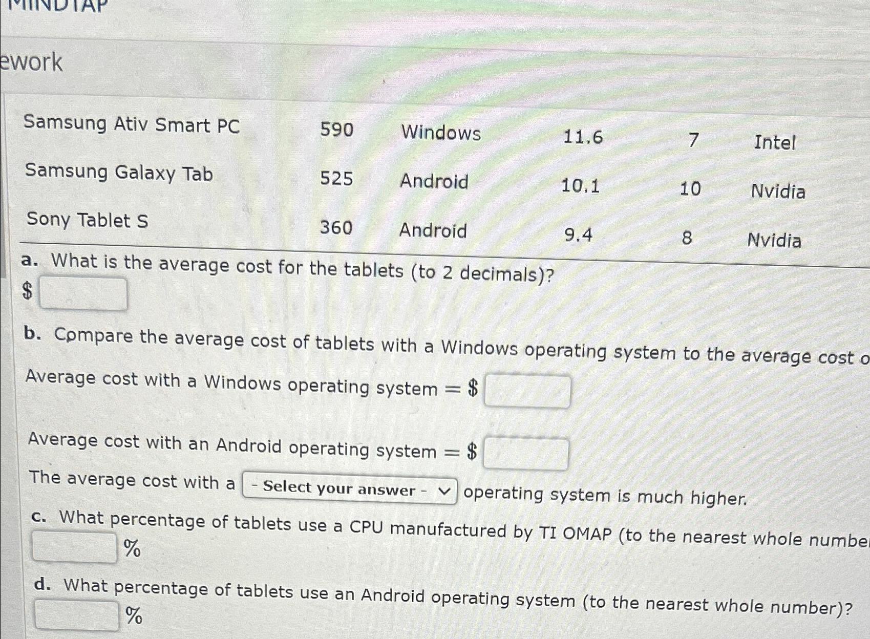 Solved ework\table[[Samsung Ativ Smart | Chegg.com