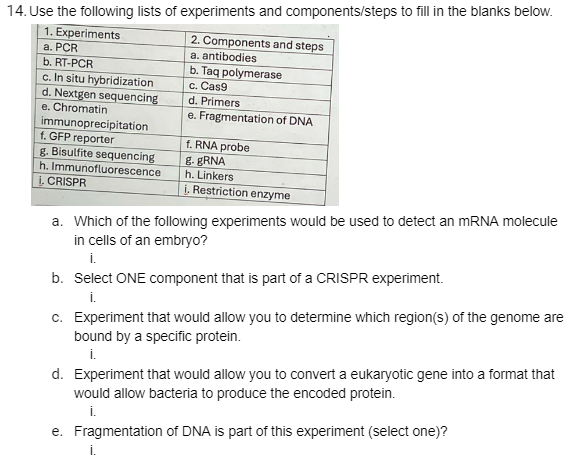 Solved a. ﻿Which of the following experiments would be used | Chegg.com