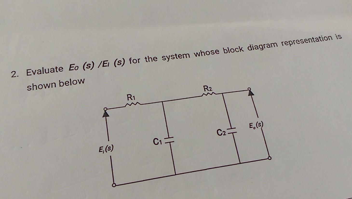 Solved 2. Evaluate Eo (s)/EI (s) for the system whose block | Chegg.com