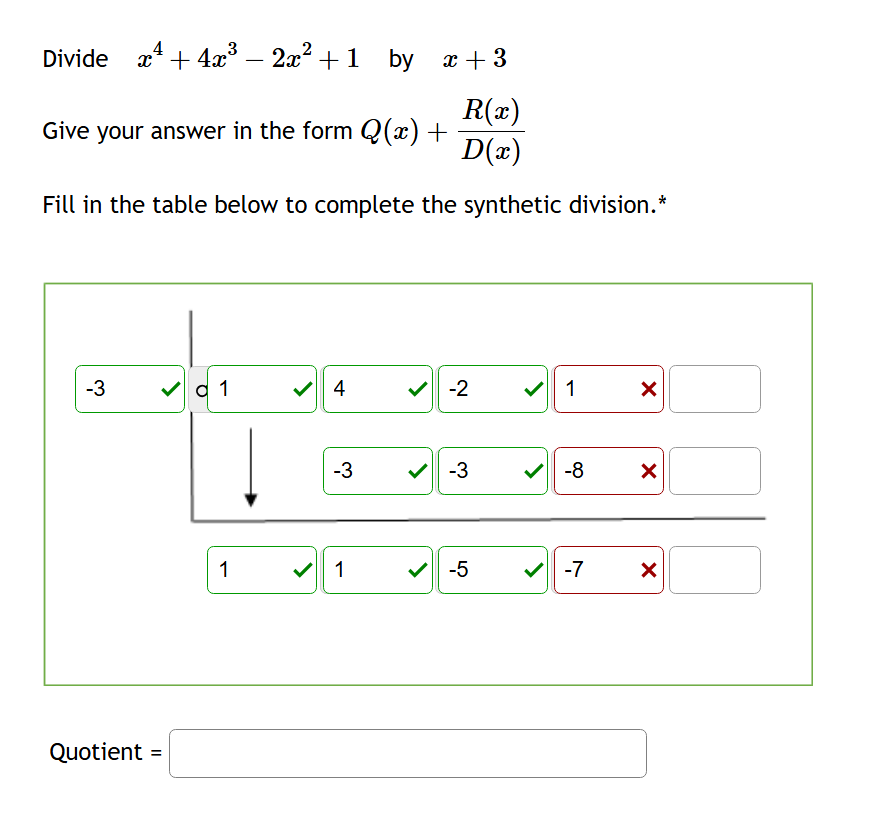 Solved Divide ,x^(4)+4x^(3)-2x^(2)+1 ﻿by x+3 ﻿Give your | Chegg.com