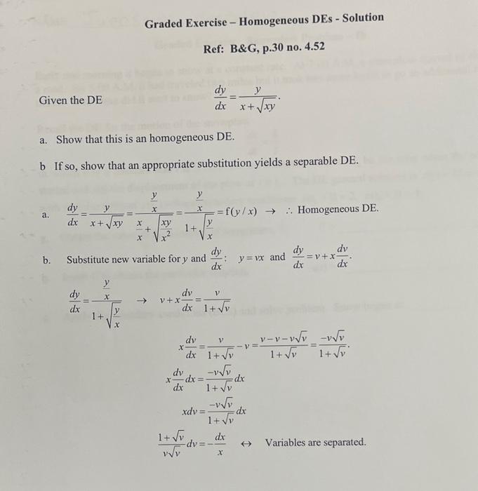 Solved Graded Exercise - Homogeneous DEs - Solution Ref: | Chegg.com