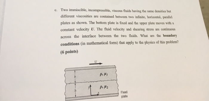 Solved c. Two immiscible, incompressible, viscous fluids | Chegg.com