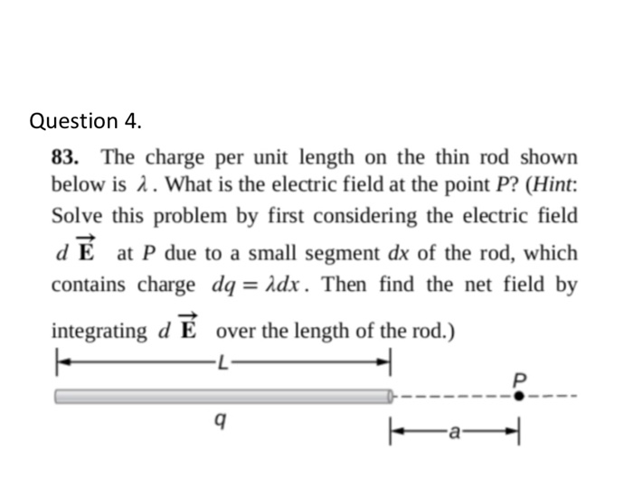 Solved Question 4. 83. The charge per unit length on the | Chegg.com