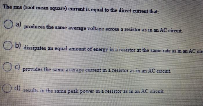 Solved The Rms Root Mean Square Current Is Equal To The 4817