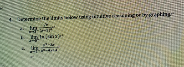 Solved 4. Determine the limits below using intuitive | Chegg.com