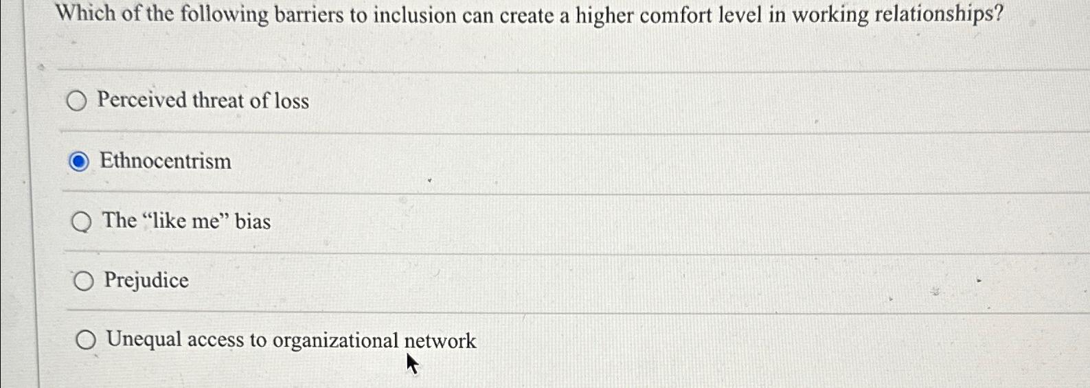 Solved Which of the following barriers to inclusion can | Chegg.com