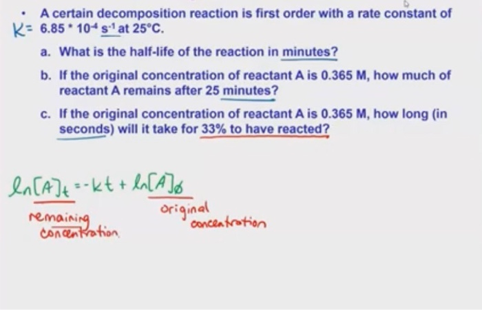 Solved A certain decomposition reaction is first order with | Chegg.com
