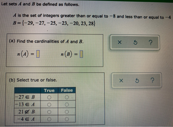 Solved Let sets A and B be defined as follows. A is the set | Chegg.com