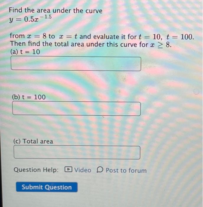 Solved Find the area under the curve y=0.5x−1.5 from x=8 to | Chegg.com