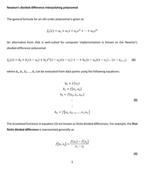 Solved Newton's divided-difference interpolating polynomial | Chegg.com
