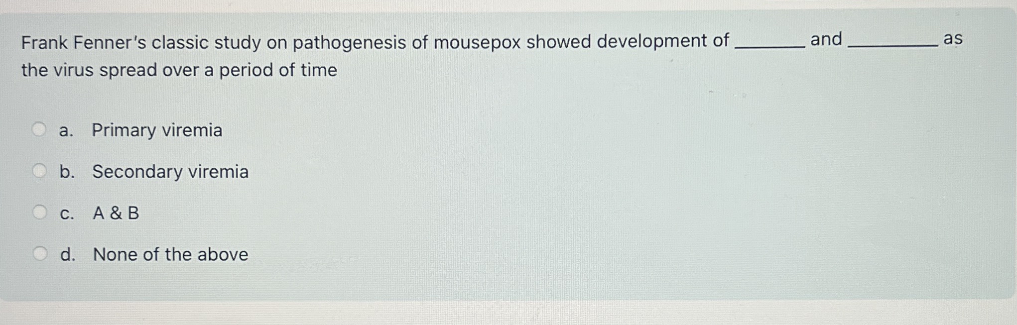 Solved Frank Fenner's classic study on pathogenesis of | Chegg.com