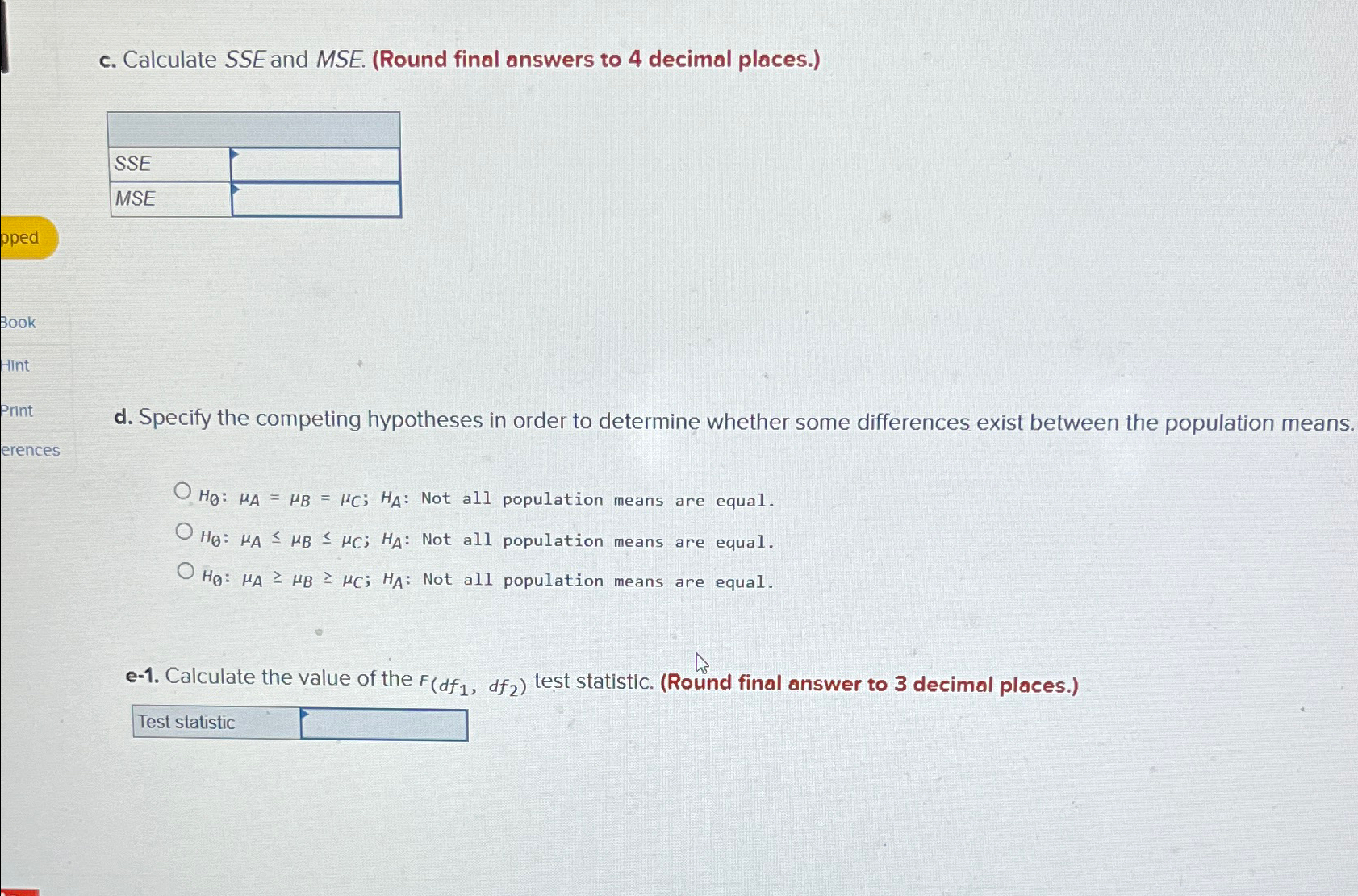 Solved c. ﻿Calculate SSE and MSE. (Round final answers to 4 | Chegg.com