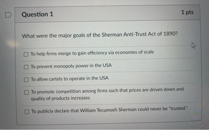 Solved Question 1 1 pts What were the major goals of the | Chegg.com