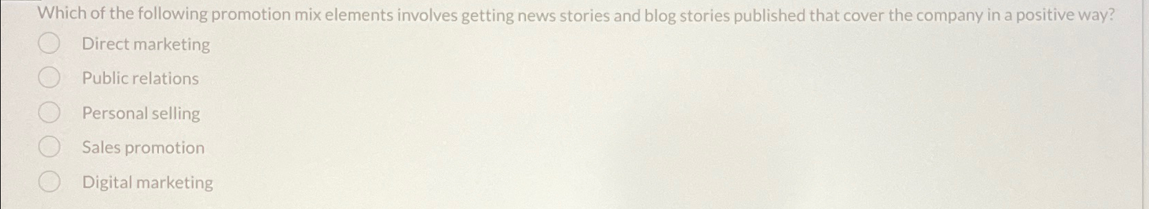 Solved Which of the following promotion mix elements | Chegg.com