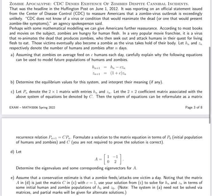ZOMBIE APOCALYPSE: CDC DENIES Existence Of Zombies | Chegg.com