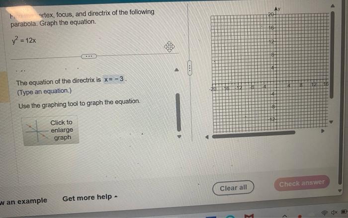 Solved irtex, focus, and directrix of the following | Chegg.com