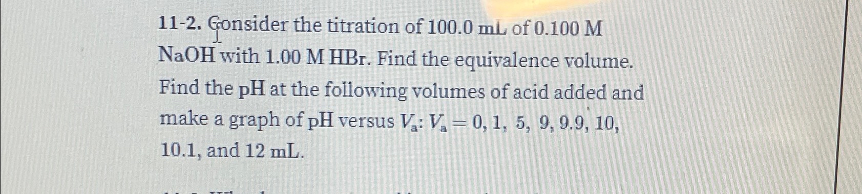 Solved 11-2. Gonsider the titration of 100.0mL of 0.100M | Chegg.com