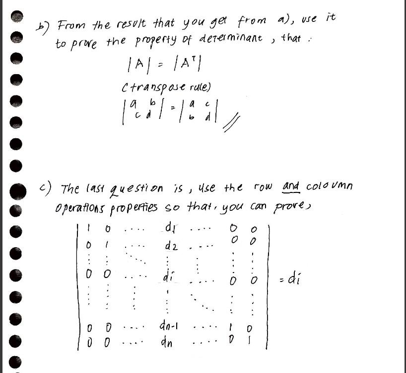 Solved There are 9 pro perties of determinant : The | Chegg.com