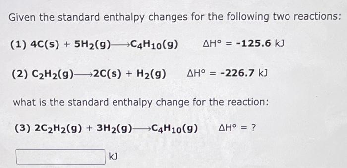 Solved Given the standard enthalpy changes for the following | Chegg.com