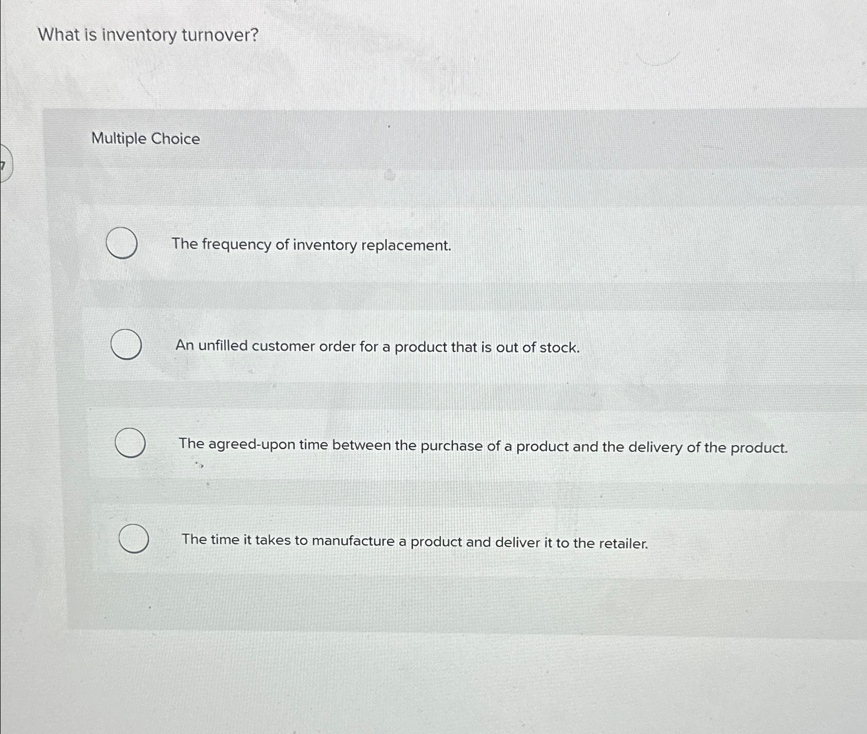 Solved What is inventory turnover?Multiple Choice ﻿The | Chegg.com