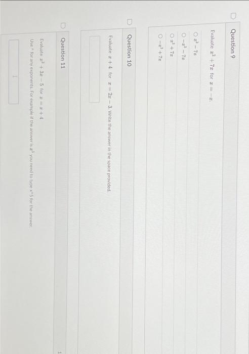 Solved valuate x2+7x for x=−x x2−7x−x2−7xx2+7x−x2+7x | Chegg.com