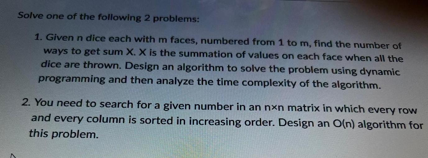 Solved Solve one of the following 2 problems: 1. Given n | Chegg.com