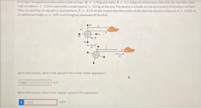 Solved A string is wrapped around a uniform disk of mass | Chegg.com