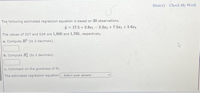 Solved The following estimated regression equation is based | Chegg.com