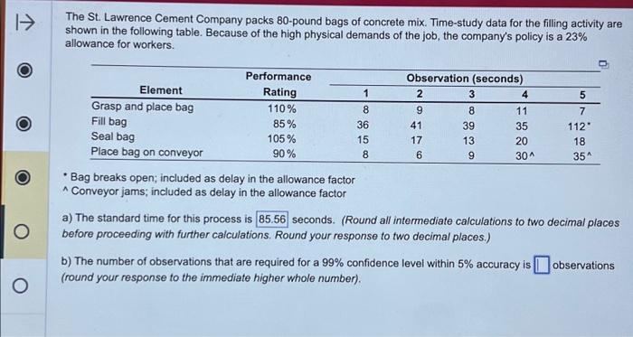 Solved 1-> O O The St. Lawrence Cement Company packs | Chegg.com