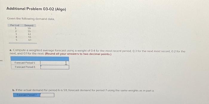 Solved Additional Problem 03-02 (Algo) Given the following | Chegg.com