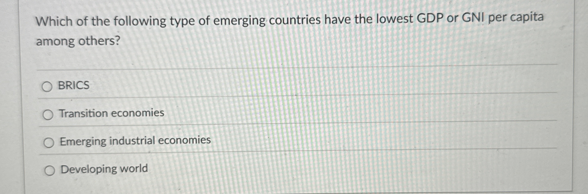 Solved Which of the following type of emerging countries | Chegg.com