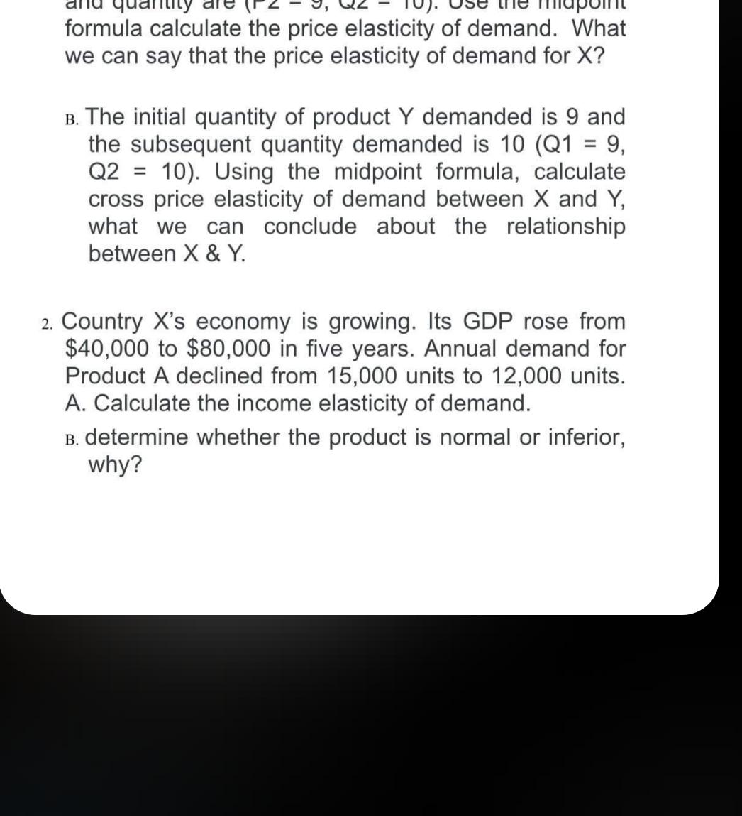 Solved formula calculate the price elasticity of demand. | Chegg.com