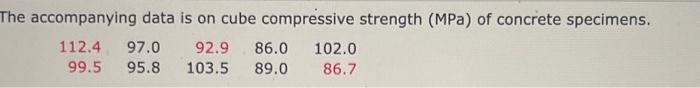 Solved The accompanying data is on cube compressive strength | Chegg.com